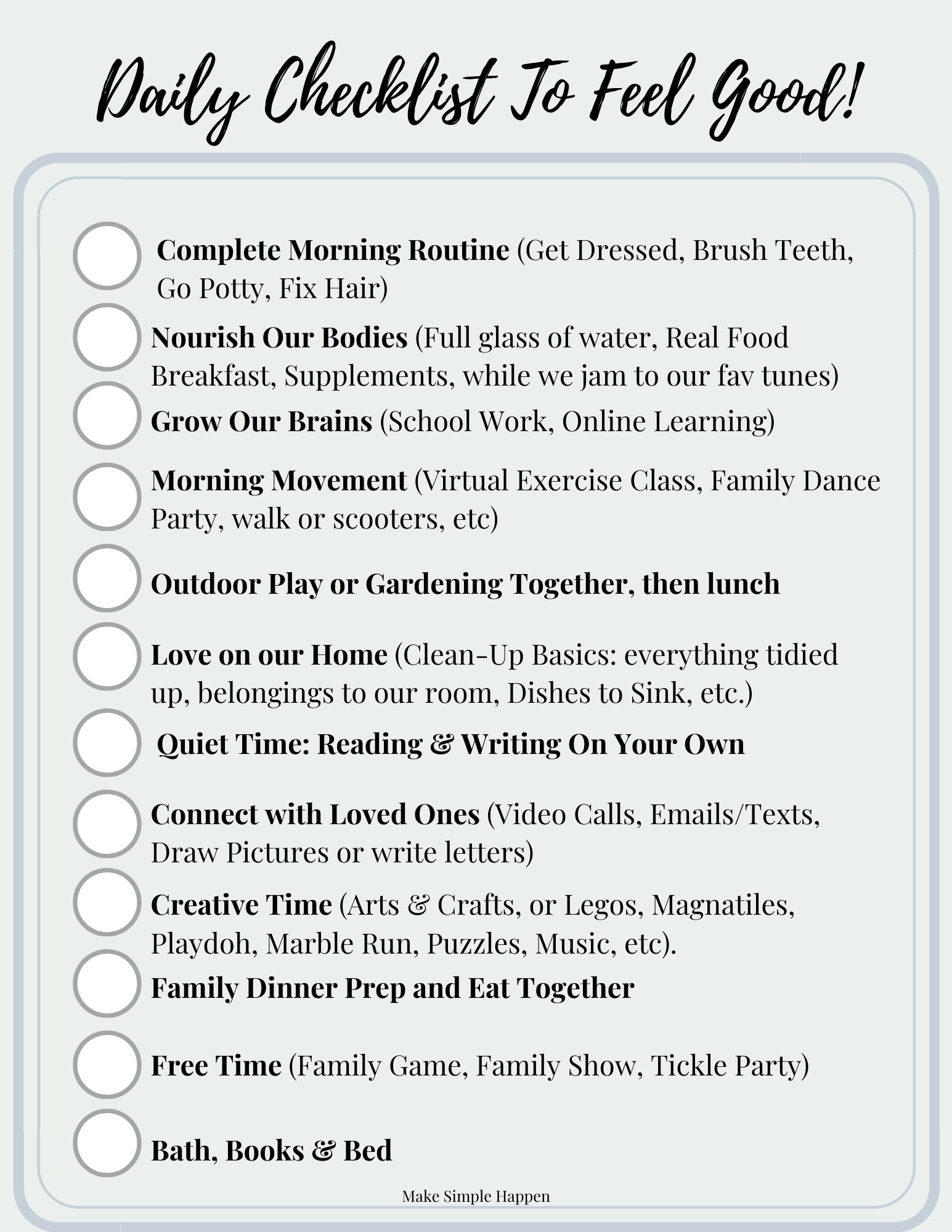 Family Daily Wellness & Checklists – Make Simple Happen